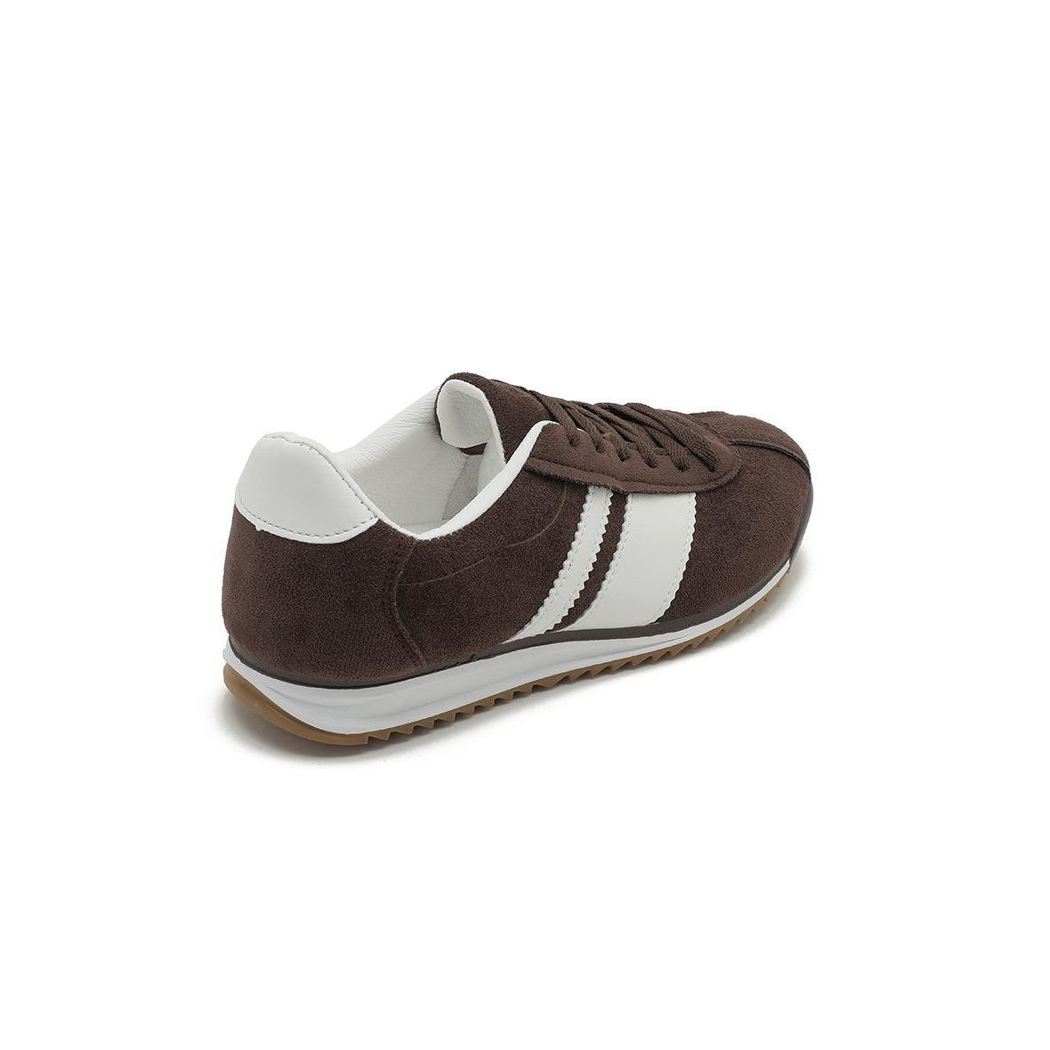 ROUND TOE SIDE LINE STRIPPED DETAILED GUM SOLE TRAINERS IN BROWN | Go ...