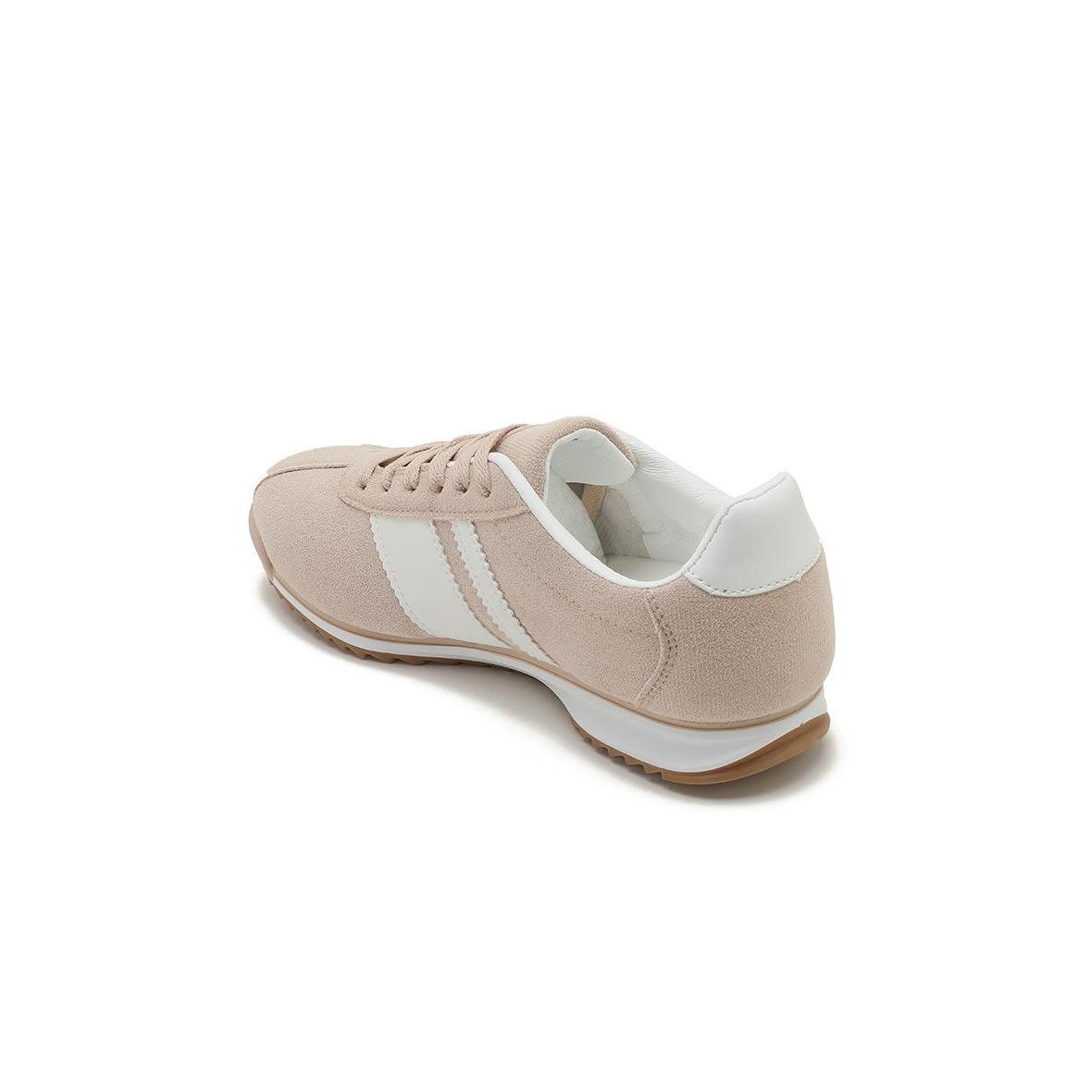 ROUND TOE SIDE LINE STRIPPED DETAILED GUM SOLE TRAINERS IN BEIGE | Go ...