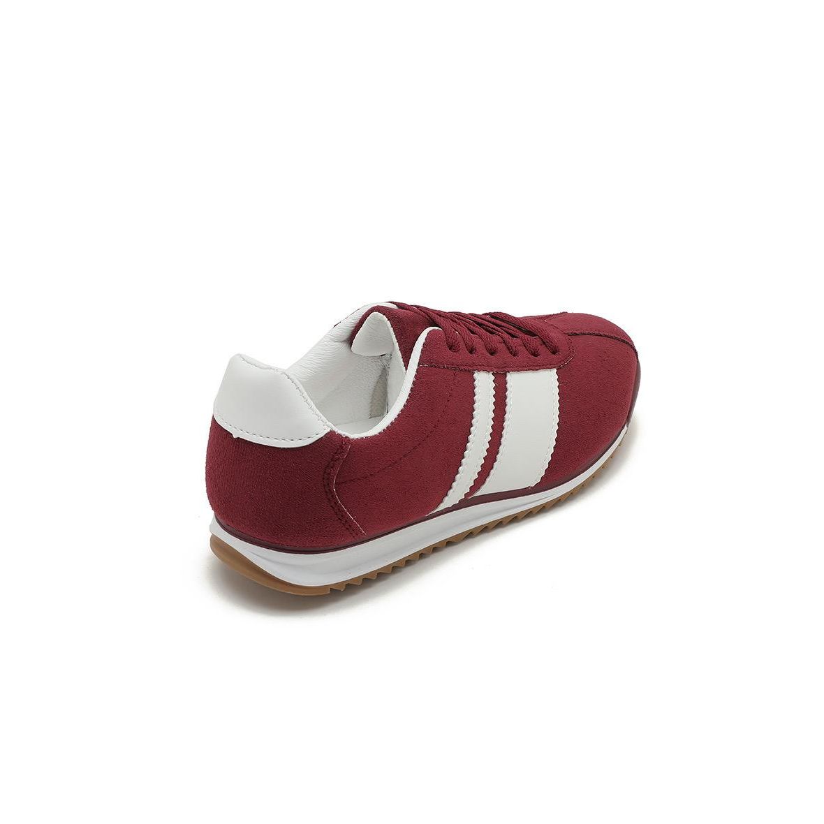 ROUND TOE SIDE LINE STRIPPED DETAILED GUM SOLE TRAINERS IN WINE RED ...
