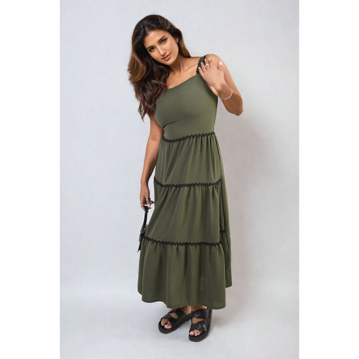 Ric Rac Detail Multi Tiered Maxi Dress | Go Wholesale