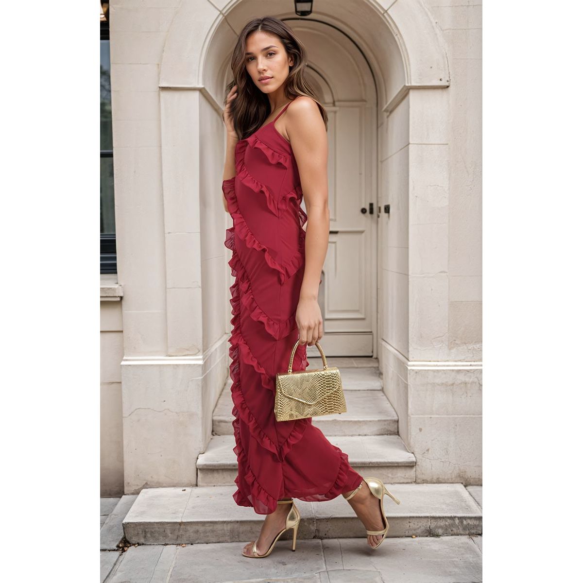 Tiered Ruffle Backless Maxi Dress | Go Wholesale
