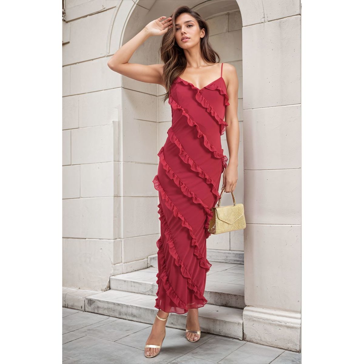 Tiered Ruffle Backless Maxi Dress | Go Wholesale
