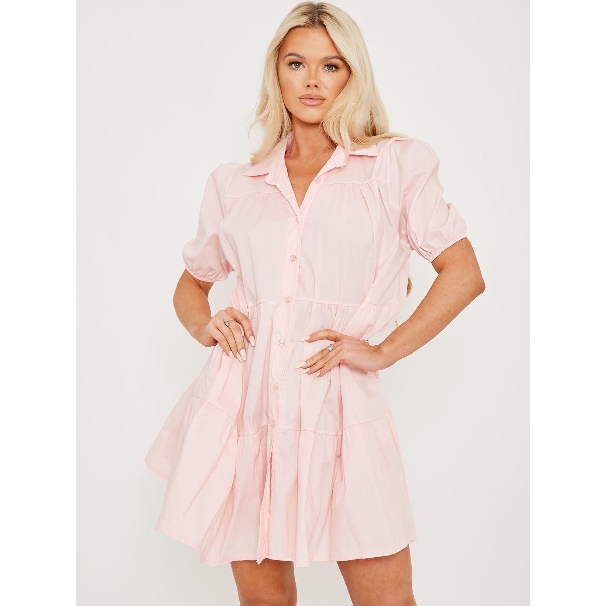 Button-Front Tiered Smock Dress | Go Wholesale