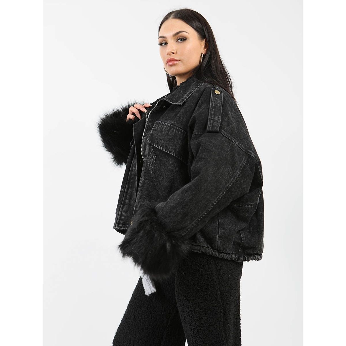 Oversized Faux Fur Lined Denim Jacket | Go Wholesale