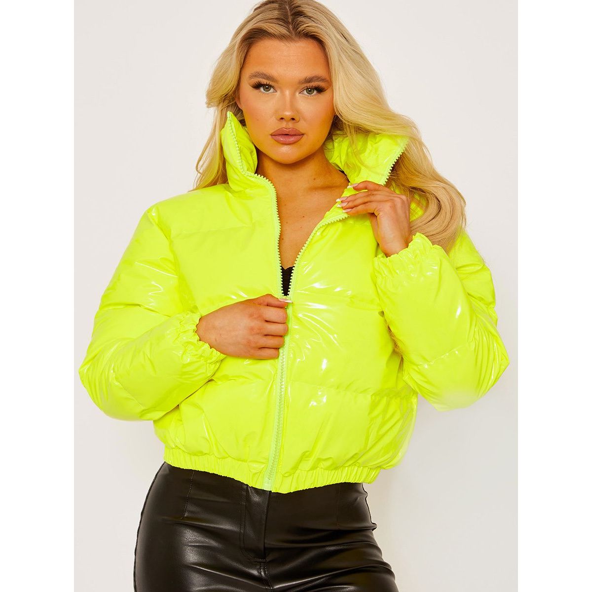 PVC Leather Cropped Puffer Jacket | Go Wholesale