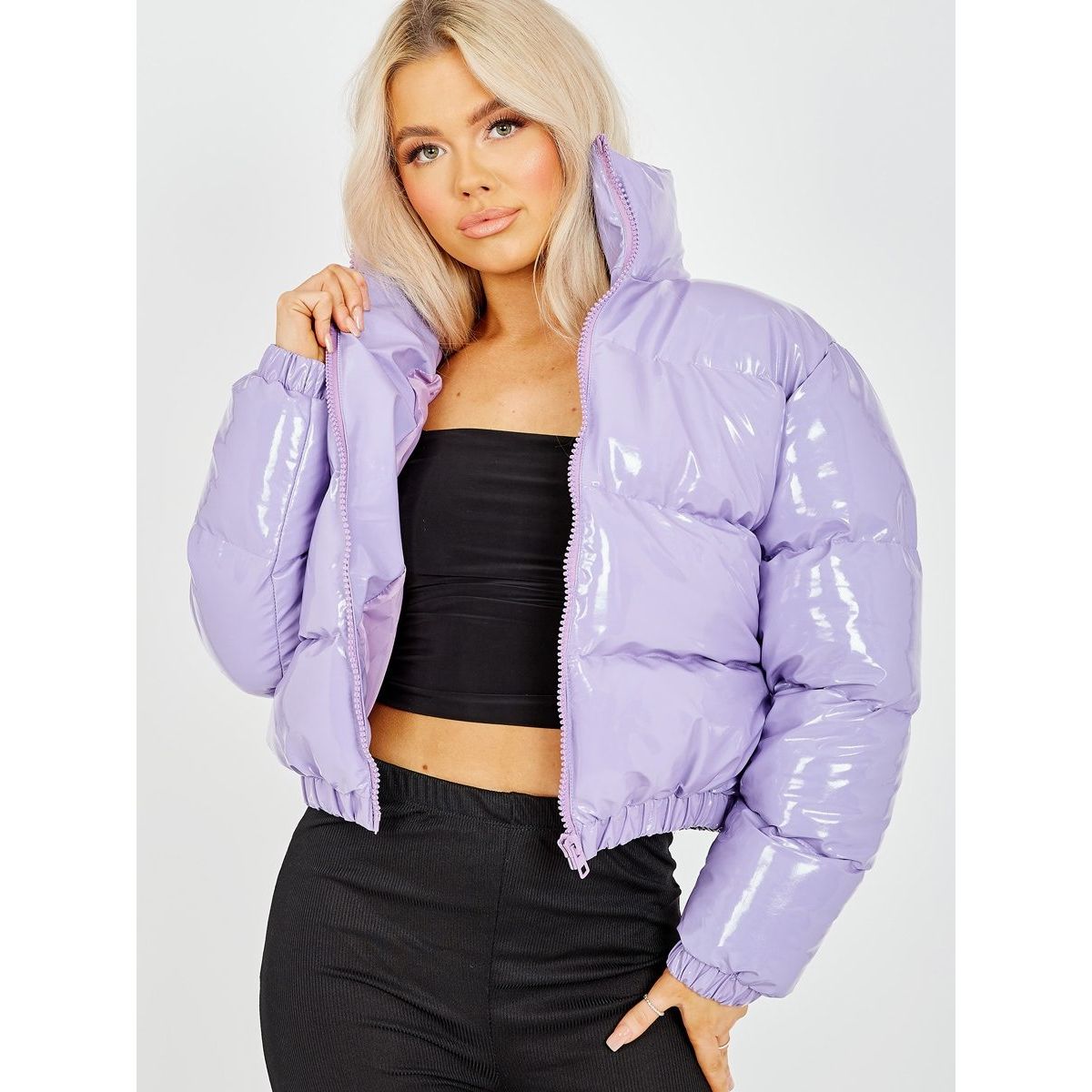 PVC Leather Cropped Puffer Jacket | Go Wholesale