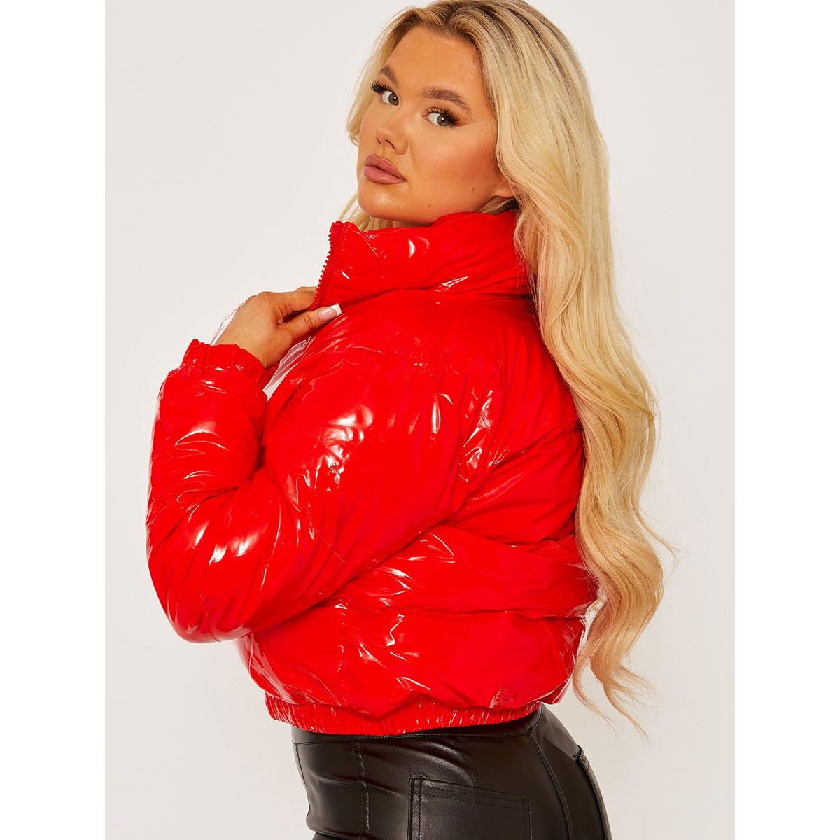 PVC Leather Cropped Puffer Jacket | Go Wholesale