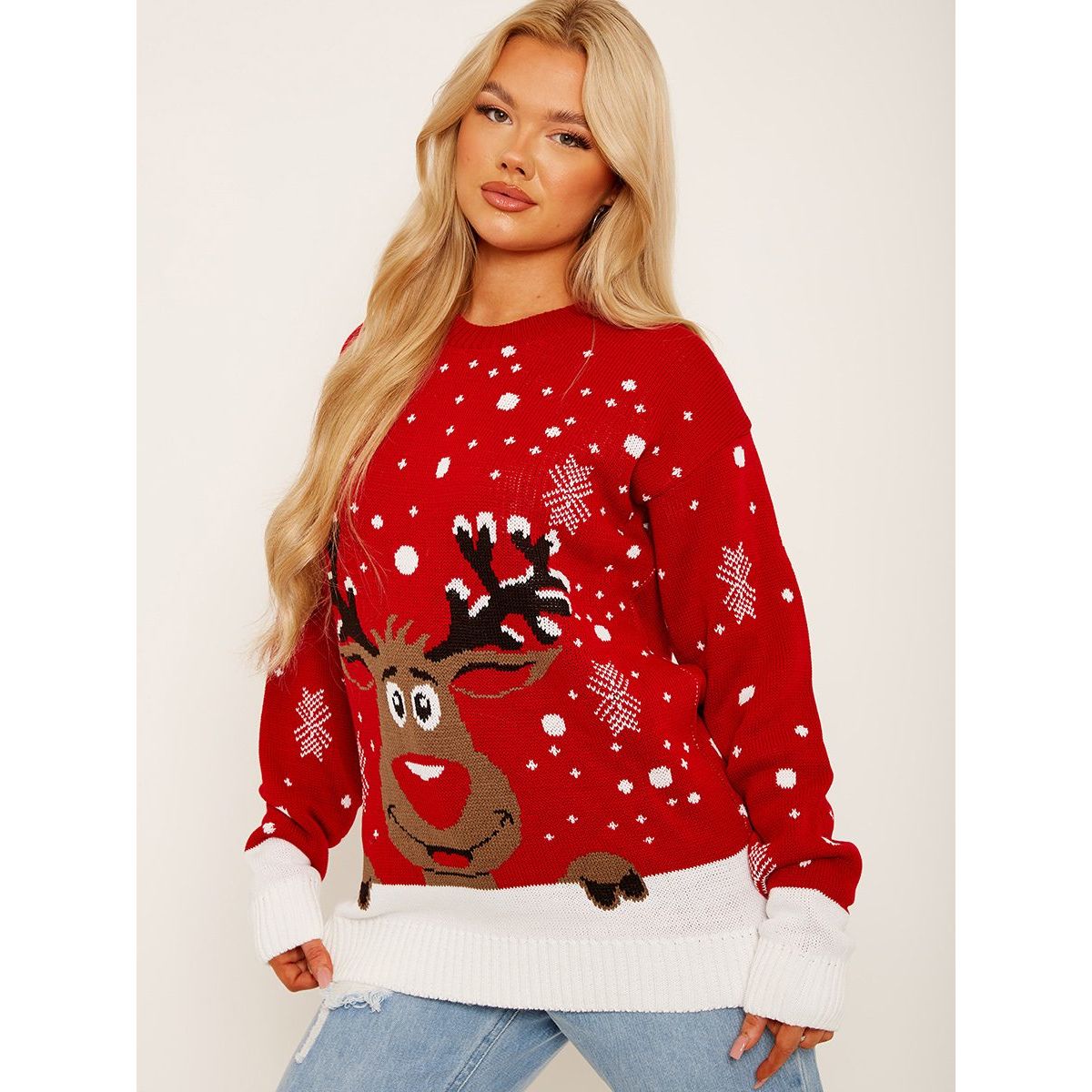 Christmas Rudolph Reindeer Snow Flake Jumper | Go Wholesale