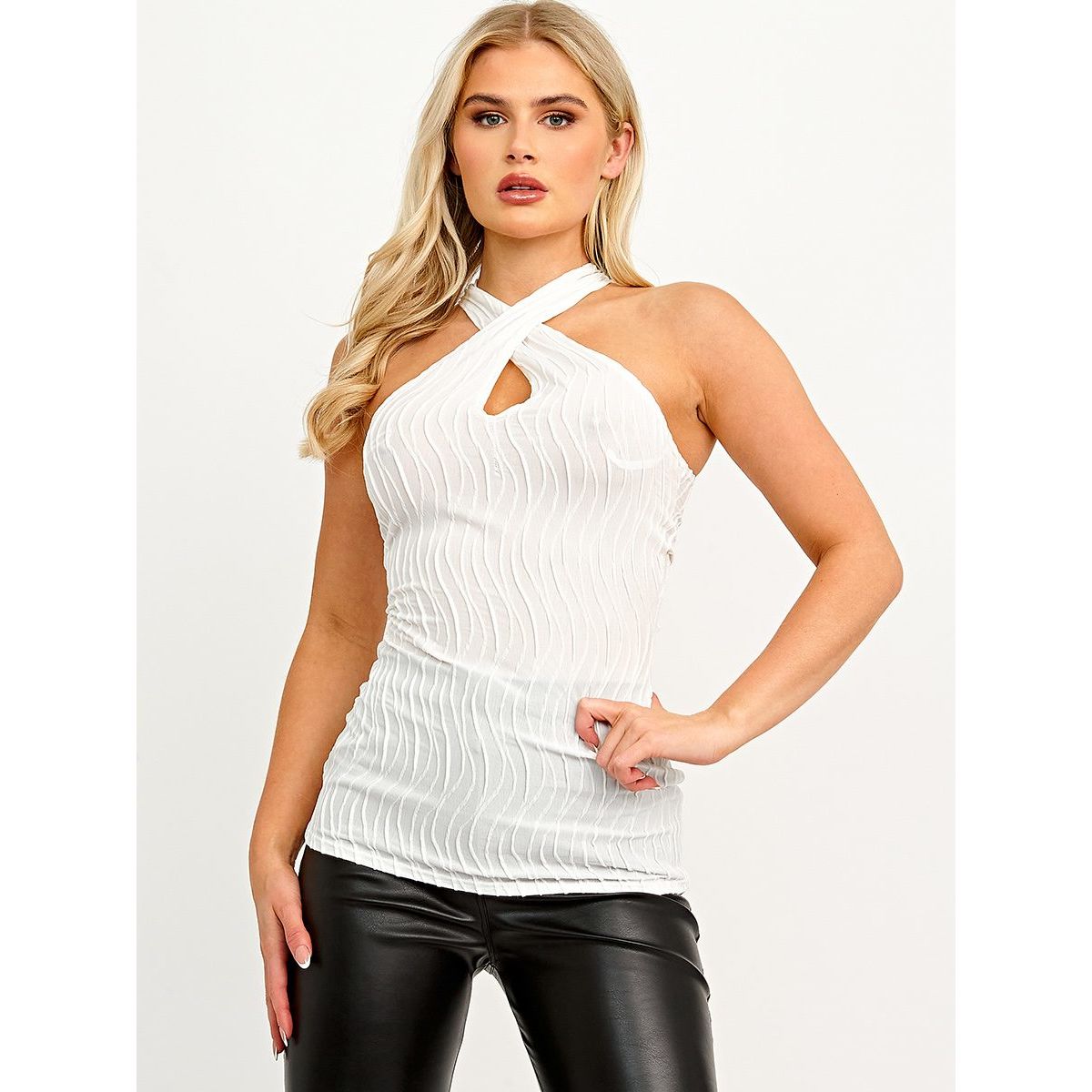 Cross Front Textured Halter Top | Go Wholesale