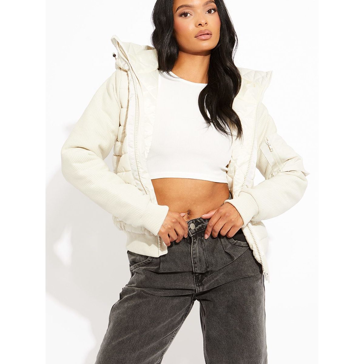 Puffer Bomber Jacket with Ribbed Sleeves | Go Wholesale