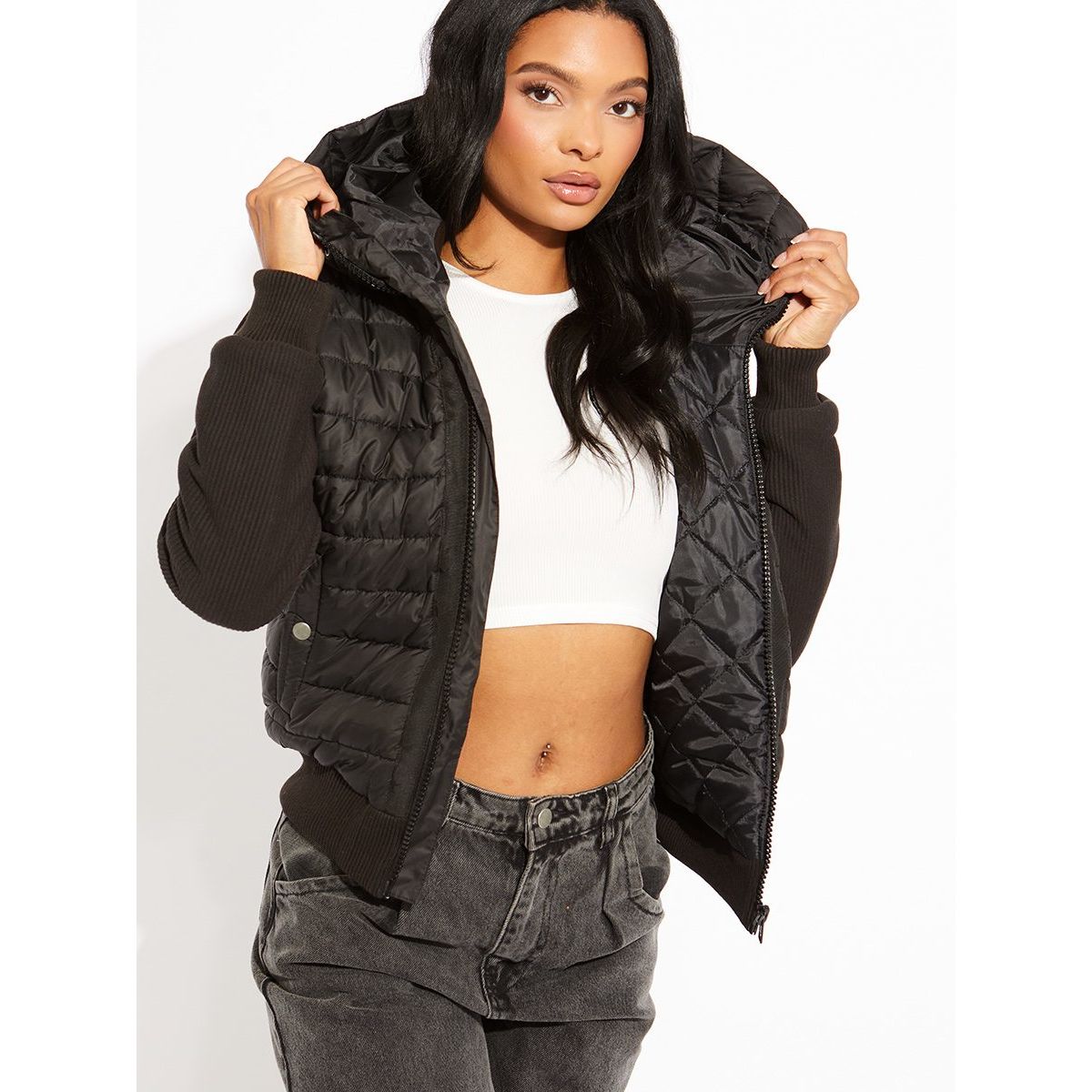 Puffer Bomber Jacket with Ribbed Sleeves | Go Wholesale