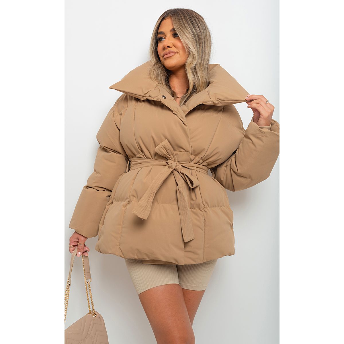 Padded Puffer Jacket With Belt | Go Wholesale