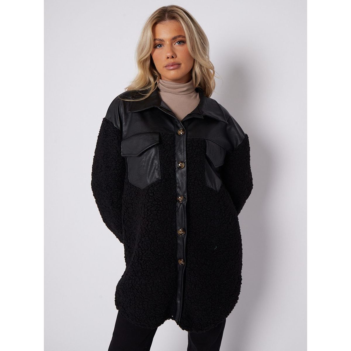 Oversized Faux Leather Borg Shacket | Go Wholesale