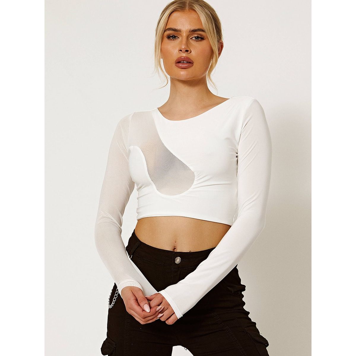 Mesh Insert Double Layered Slinky Crop Top | Go Wholesale