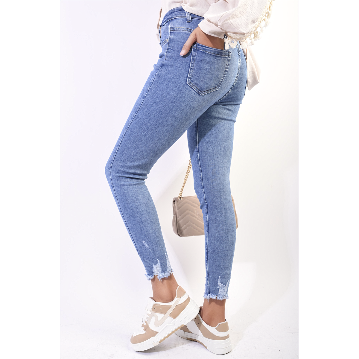 Waist Distressed Hem Skinny Jeans | Go Wholesale