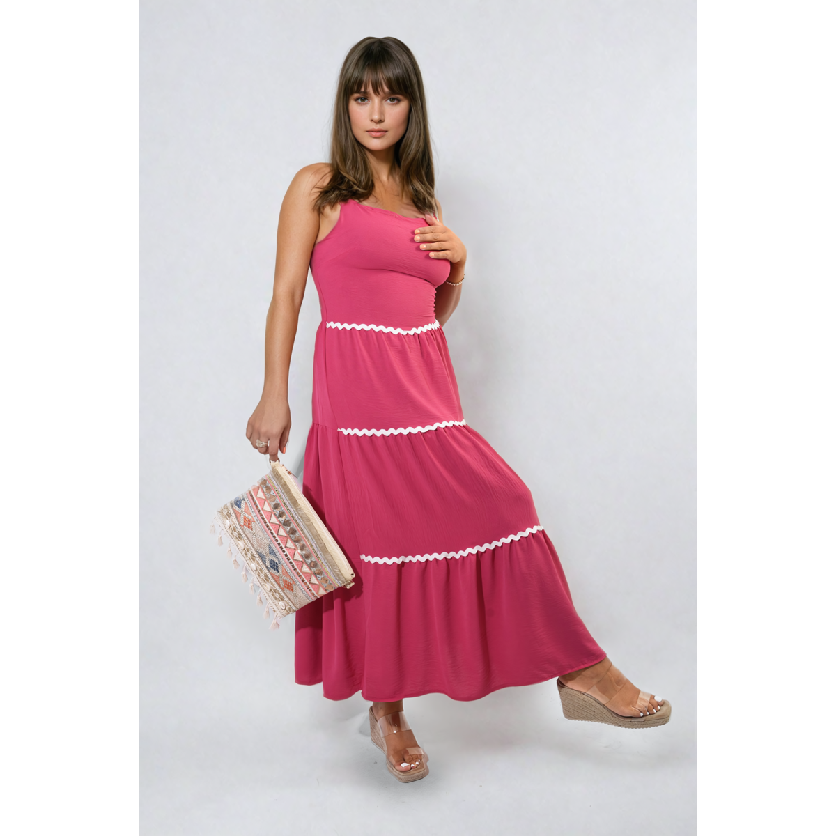 Ric Rac Detail Multi Tiered Maxi Dress | Go Wholesale