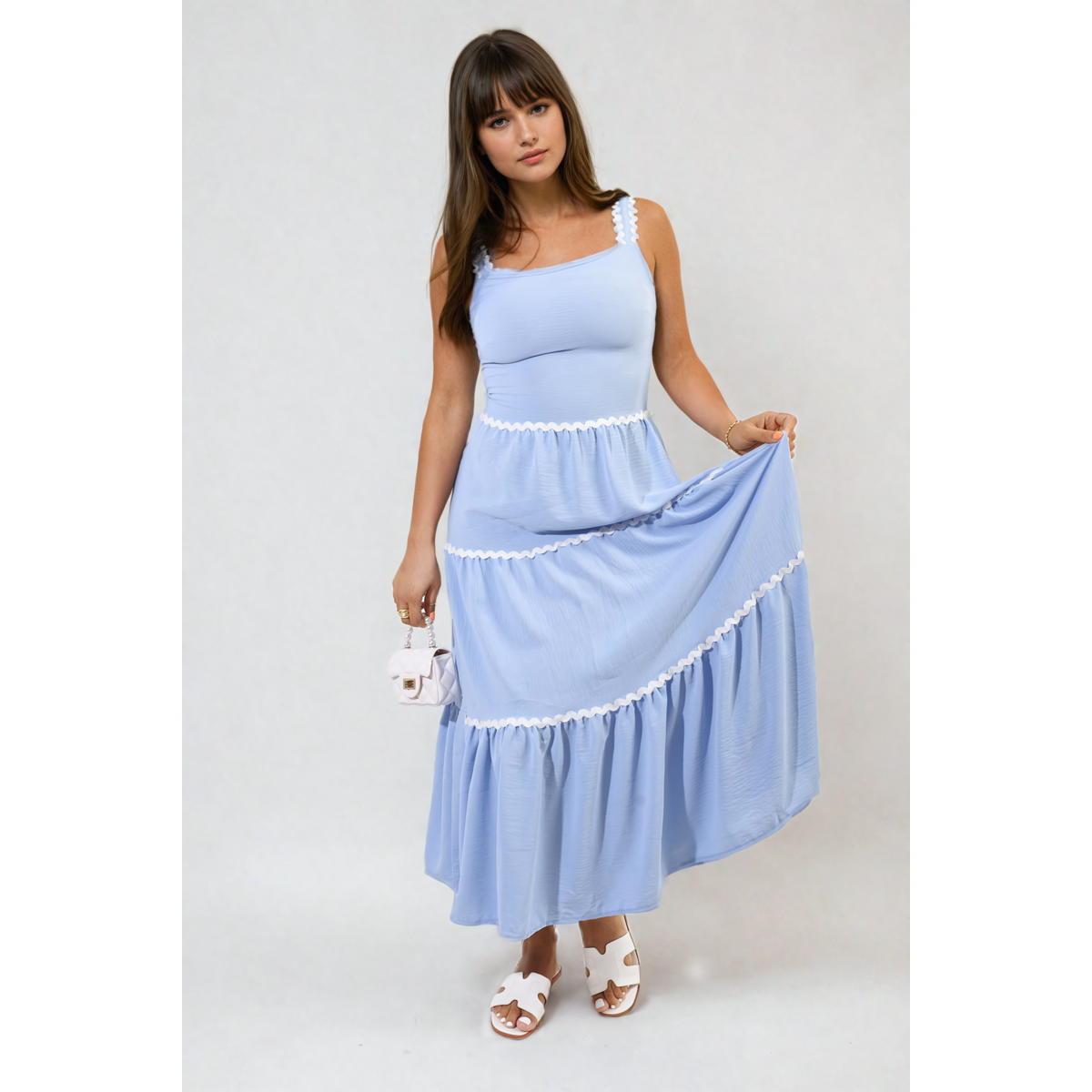 Ric Rac Detail Multi Tiered Maxi Dress | Go Wholesale