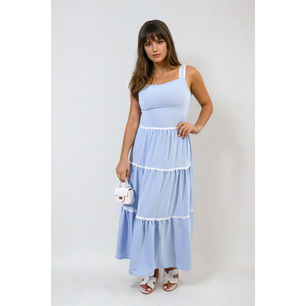 Ric Rac Detail Multi Tiered Maxi Dress | Go Wholesale