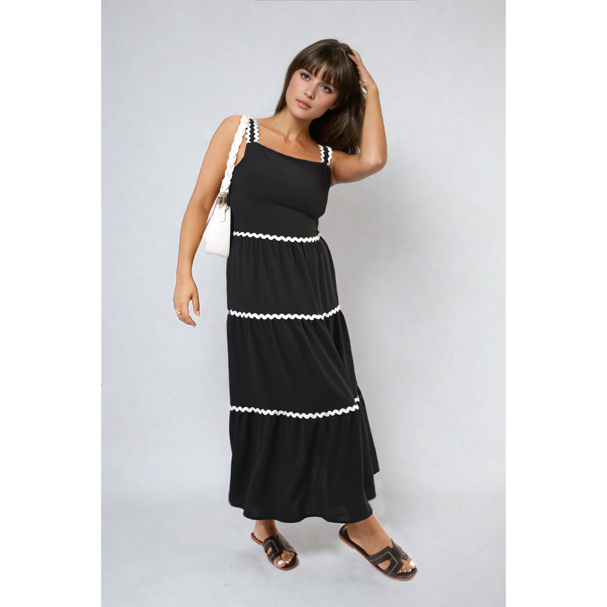 Ric Rac Detail Multi Tiered Maxi Dress | Go Wholesale