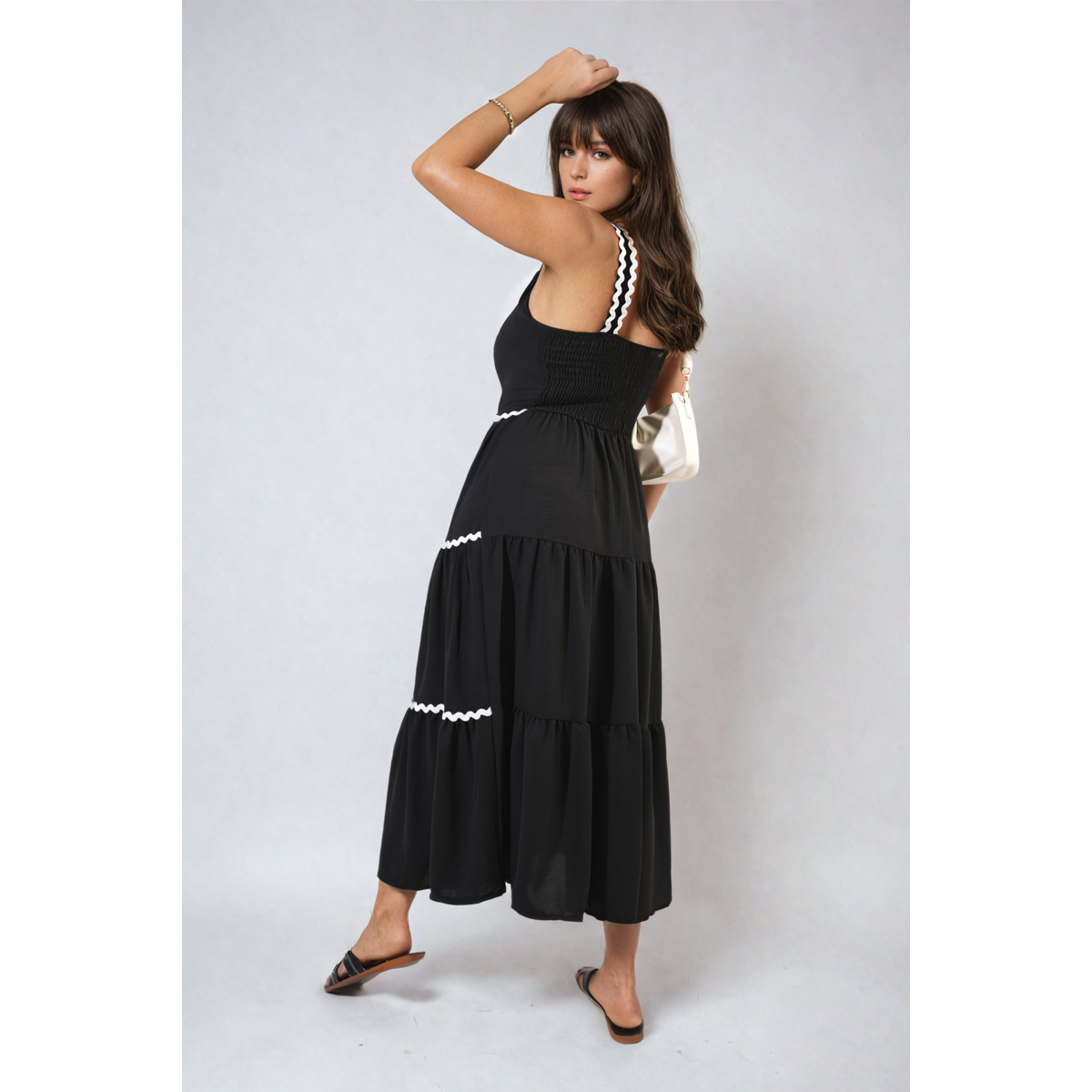 Ric Rac Detail Multi Tiered Maxi Dress | Go Wholesale