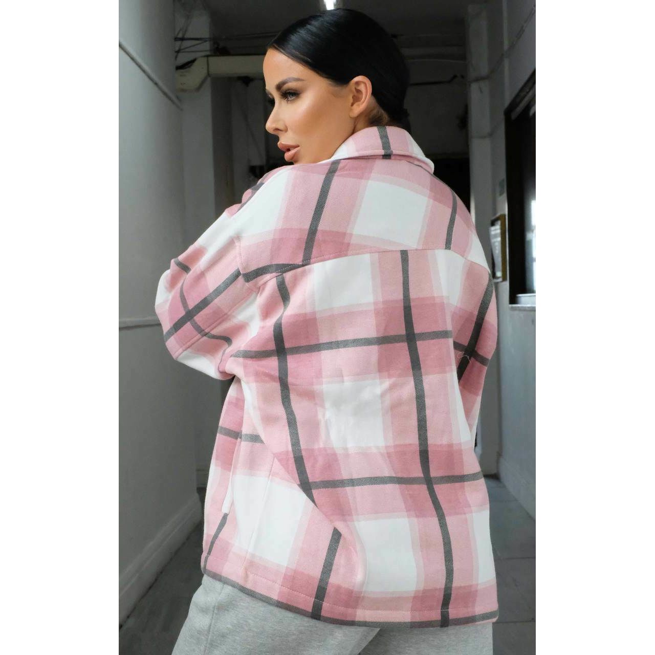 PINK CHECK FLEECE CUSUAL JACKET SHACKET | Go Wholesale