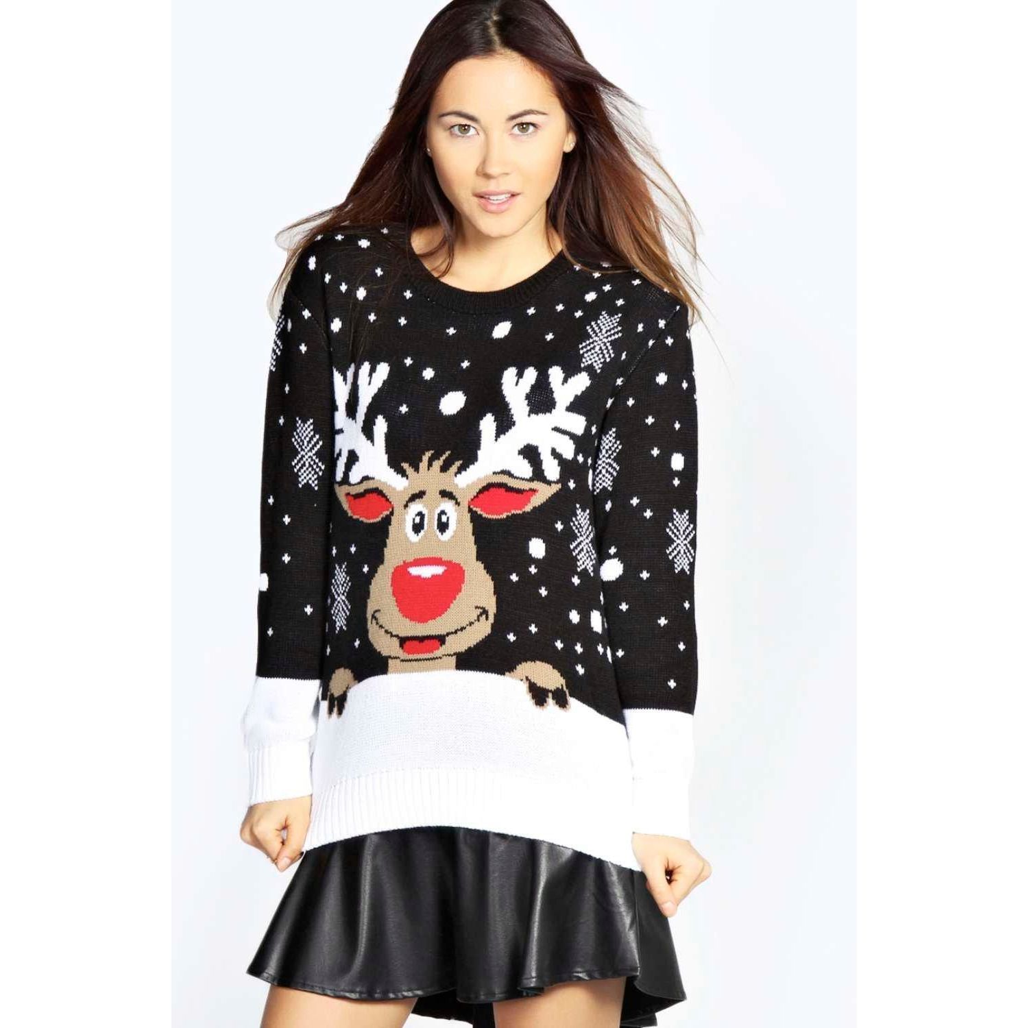 BLACK STAR RUDOLPH XMAS JUMPER | Go Wholesale