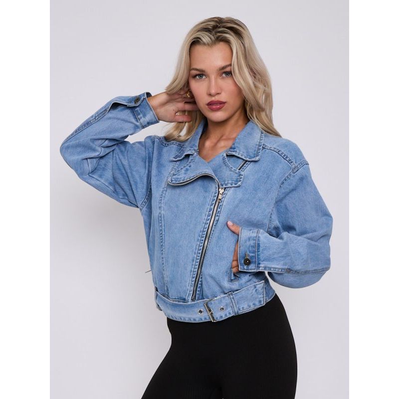 Crop Biker Zip Denim Jacket | Go Wholesale